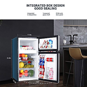 1256 Compact Refrigerator 3.2 Cu.Ft, 2-Door Mini Fridge With Freezer, Energy Saving, LED Inside, Low Noise, Upright Fridge Suitable For Apartment, Office Or Dorm-MVSFD321