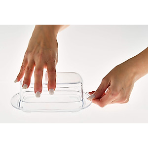 HOME-X Clear Acrylic Butter Dish with Cover, Plastic Covered Cheese Holder with Tray