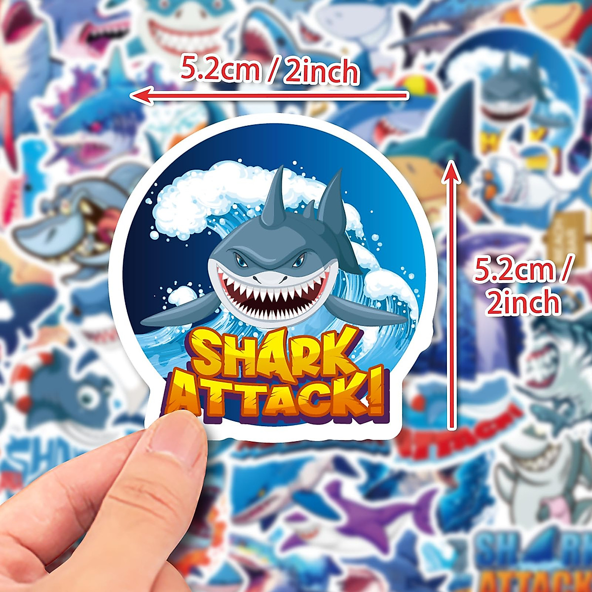 50PCS Funny Shark Stickers Sea Animal Stickers Water Bottle Stickers for Kids Cute Aesthetic Vinyl Waterproof Stickers for Laptop Scrapbooking Notebooks