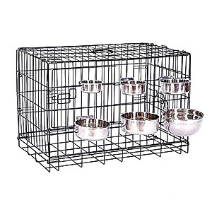 Stainless Steel Hanging Pet Bowls, Dog Crate Food and Water Bowl Metal Coop Cups with Clamp Holder, Detached Dog Cat Cage Kennel Bowl Feeder Dish for Dogs Cats Birds Ferret Rabbit and Small Animals