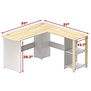 SHW L-Shaped Home Office Corner Desk Wood Top, Oak