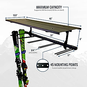 StoreYourBoard Ski Wall Rack and Storage Shelf, Holds 10 Pairs, Ski Wall Mount, Home and Garage Storage Hanger