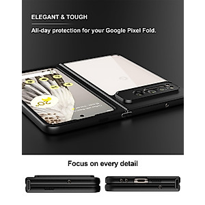Foluu for Google Pixel Fold 2023 Case, [Not Yellowing] [Military Drop Protection] Shockproof Protective Phone Case Slim Thin Cover for Google Pixel Fold 2023 (Black+Clear)