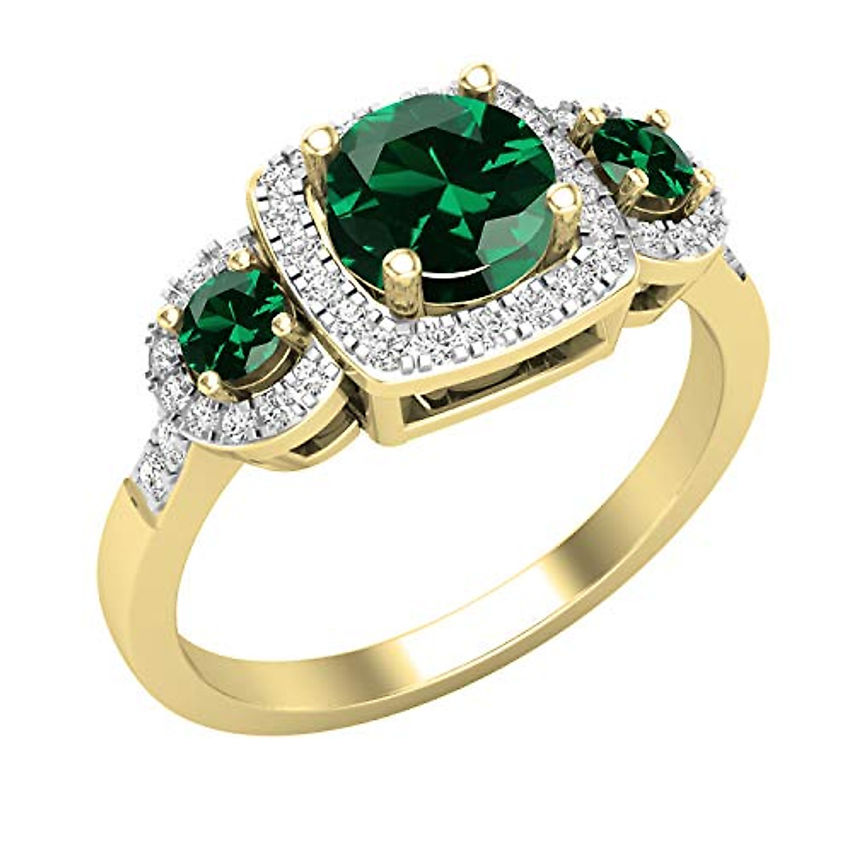 Dazzlingrock Collection Round Lab Created Emerald & Natural White Diamond Women 3 Stone Halo Style Engagement Ring, White Gold, Size 9.5