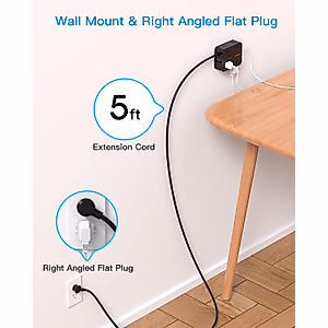 8 Outlets Power Strip with 4 USB Charging Ports, 3 Side Outlet Extender with 5Ft Braided Extension Cord, Flat Plug, Wall Mount, Desk USB Charging Station for Home Office