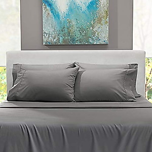 Hearth & Harbor Bed Sheets, Luxury Soft 6 Piece Bed Sheet Set Extra Deep Pocket Fitted Sheets Fits Mattress up to 21", Double Brushed Bedding Sheets & Pillowcases, Queen Size, Gray