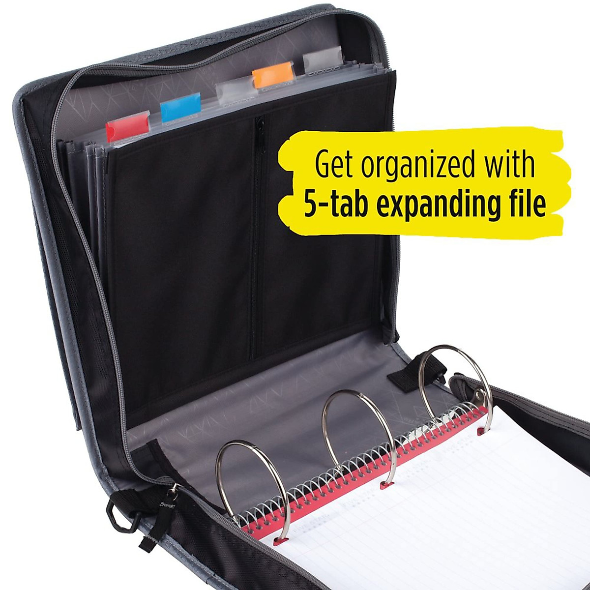 Five Star® Zipper 3-Ring Binder, 3" Round Rings, Black/Gray