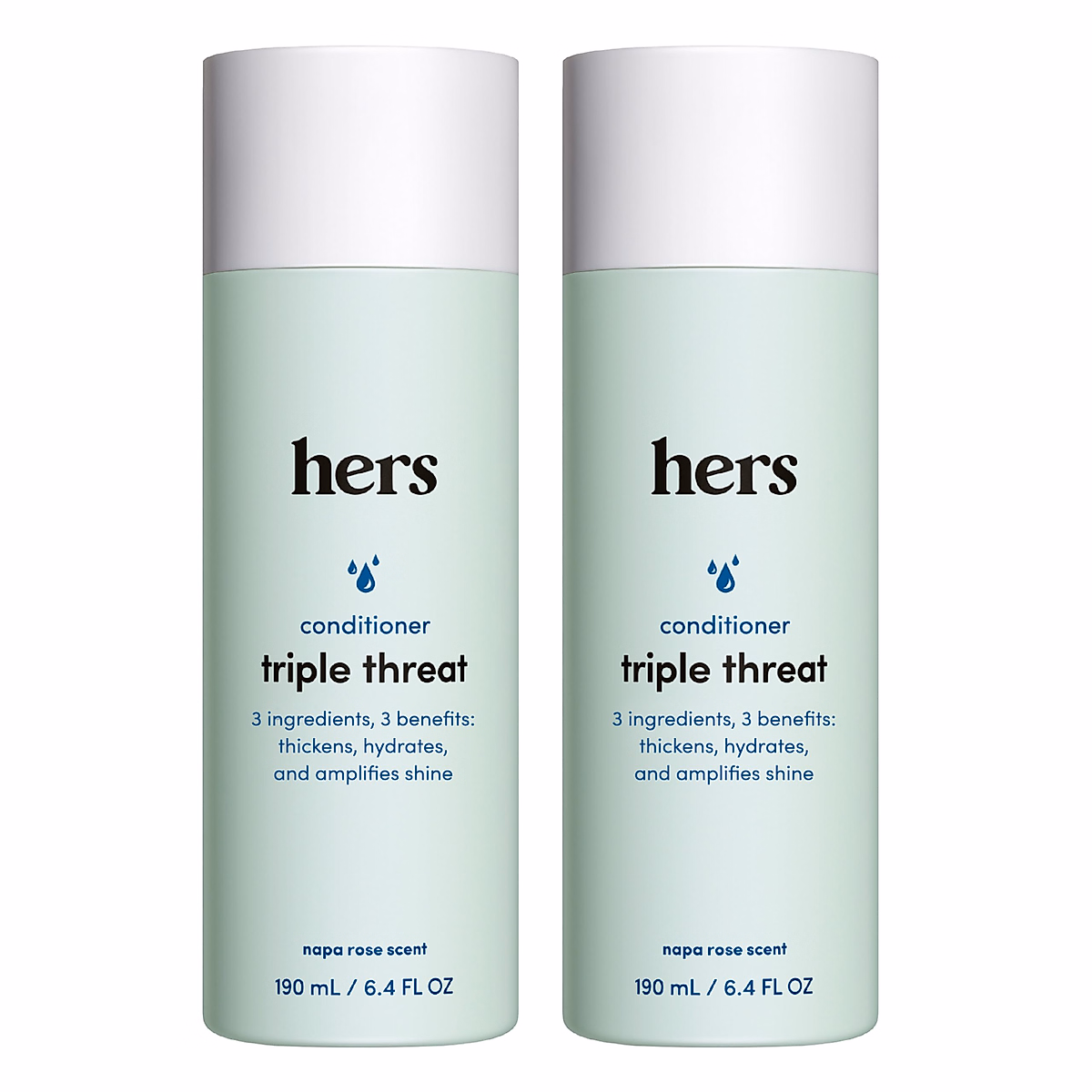 hers triple threat hydrating conditioner for damaged hair, leaves hair looking shiny and strong, color sage formula with an amino acid blend, argan, coconut, sunflower seed oil, 2 pack, 6.4oz