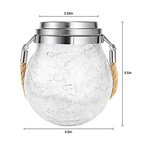 2 Pack Hanging Outdoor Solar Lights, 30 LED Outdoor Decorative Crackle Mason Jar Glass Lamp, Waterproof Solar Lanterns with Handle for Garden, Yard, Porch, Tree, Tabletop Decorations (White)