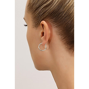 14k White Gold Hand Engraved Full Diamond-cut Round Hoop Earrings (18mm (0.7 inch))