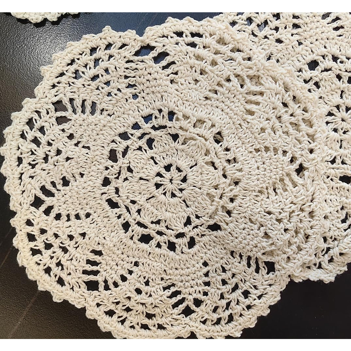 MULBESS Handmade Crochet Floral Pattern Round Cotton Lace Table Placemats Doilies Pack of 6, Round 8 Inch, Beige