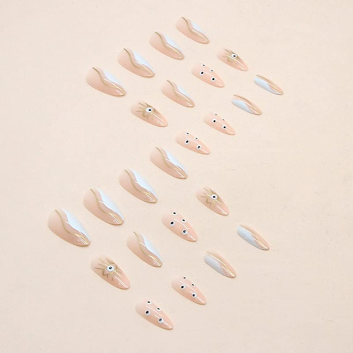 Diduikalor Evil Eye Press On Nails Almond, Cute French Acrylic Nails Press on for Women Girls DIY Nail Manicure, Includes Prep Pad, Mini File, Cuticle Stick, Glue, Jelly Glue and 24 Fake Nails