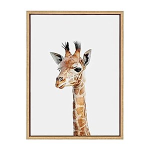 Kate and Laurel Sylvie Baby Giraffe Animal Print Portrait Framed Canvas Wall Art by Amy Peterson, 18x24 Natural