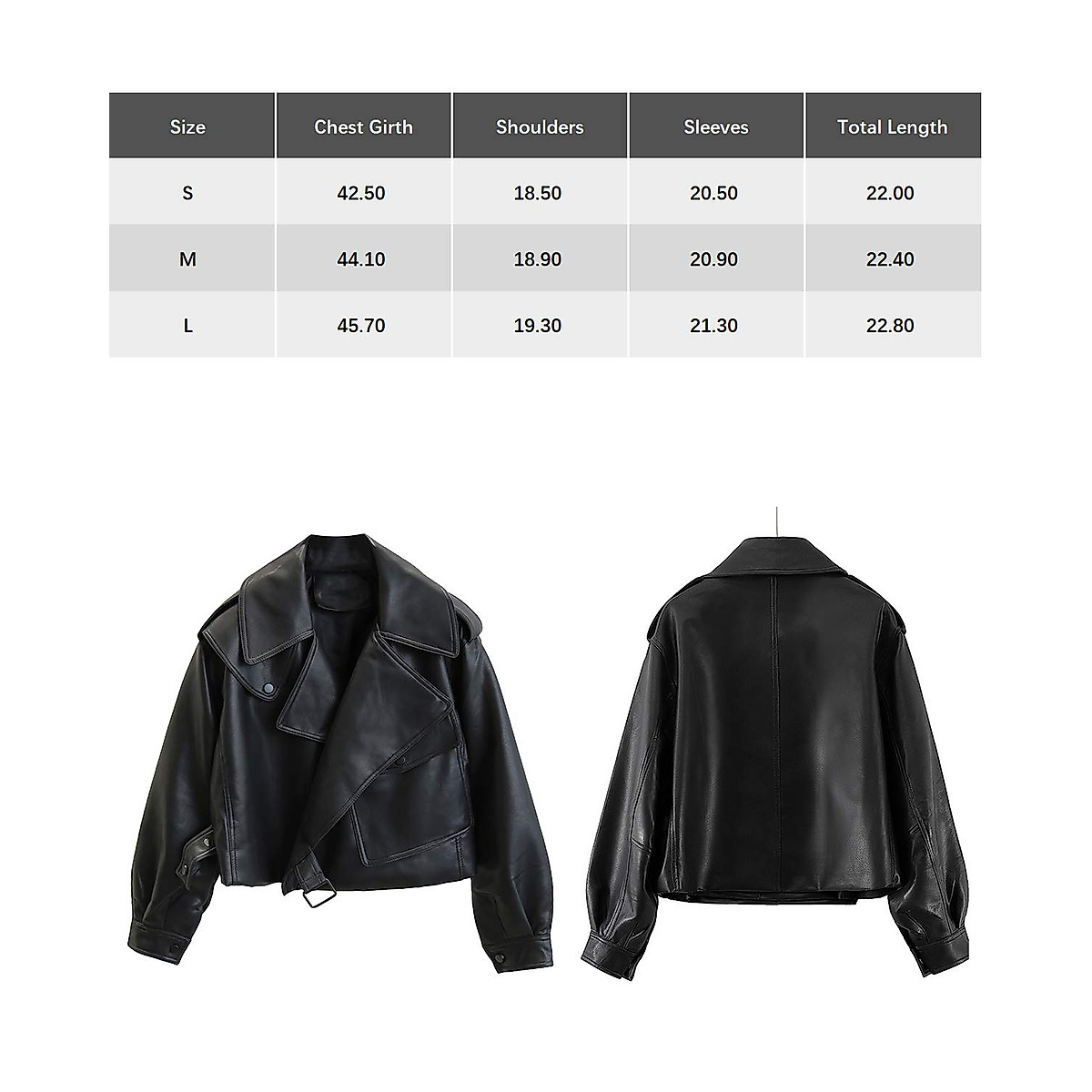 LY VAREY LIN Women Black Faux Leather Jackets Casual Short Oversized Coat Asymmetrical Motor Biker Jacket (Black, L)