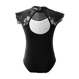 Jizyo Girls Sleeveless Lace Splice Gymnastics Ballet Dance Leotard One-Piece Unitard Biketard Bodysuit Ballerina Dancewear Black 9-10 Years