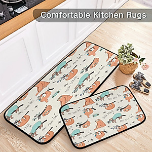 ALAZA Vintage Funny Sloth 2 Piece Kitchen Rug Floor Mat Set Runner Rugs Non-Slip for Kitchen Laundry Office 20" x 28" + 20" x 48"