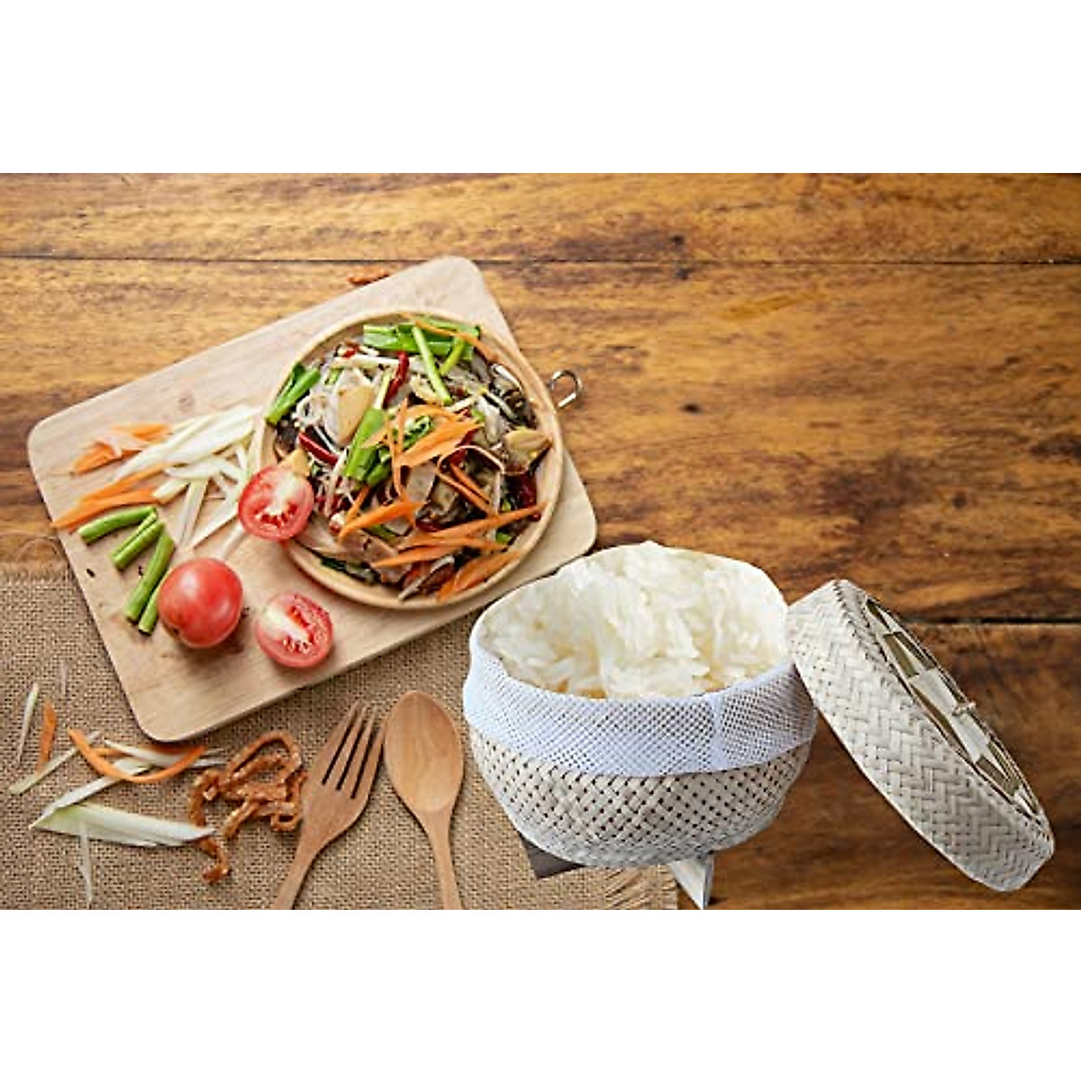 Heavens Tvcz Bamboo Rice Steamer Basket with Lid Sticky Handmade Natural Thai Wicker Cooking Glutinous Rice Free Cheesecloth Filter Free Cloth 2 piece