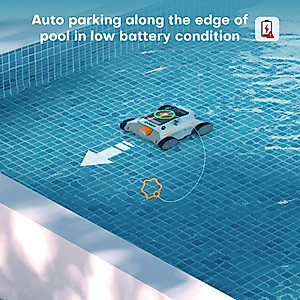 Ofuzzi Cyber 1200 Pro Cordless Robotic Pool Cleaner, Dual Navigation Path, Max.130 Mins Runtime, Stronger Suction Power Pool Robot for Above/In Ground Pools Up to 1076ft² (Orange)