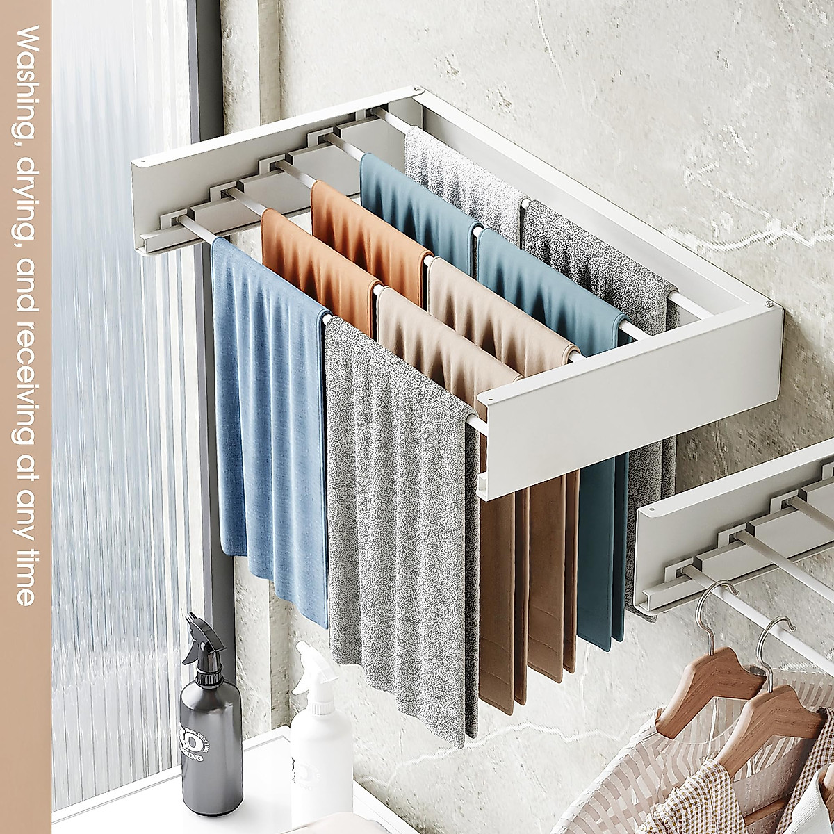 BOQORAD Wall Mounted Drying Rack,Drying Rack Clothing,Clothes Drying Rack Wall Mounted,Collapsible Drying Racks for Laundry,Laundry Drying Rack,Wall Mounted Clothes Rack(30"-White)