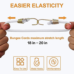 Morobor White Elastic Rope Rubber Strap, 10pcs Mini Bungee Cords with Metal Hooks, Rubber Stretchy Bungee Cords with Hooks for for Bikes, Wire Racks, Tents and Hand Carts etc