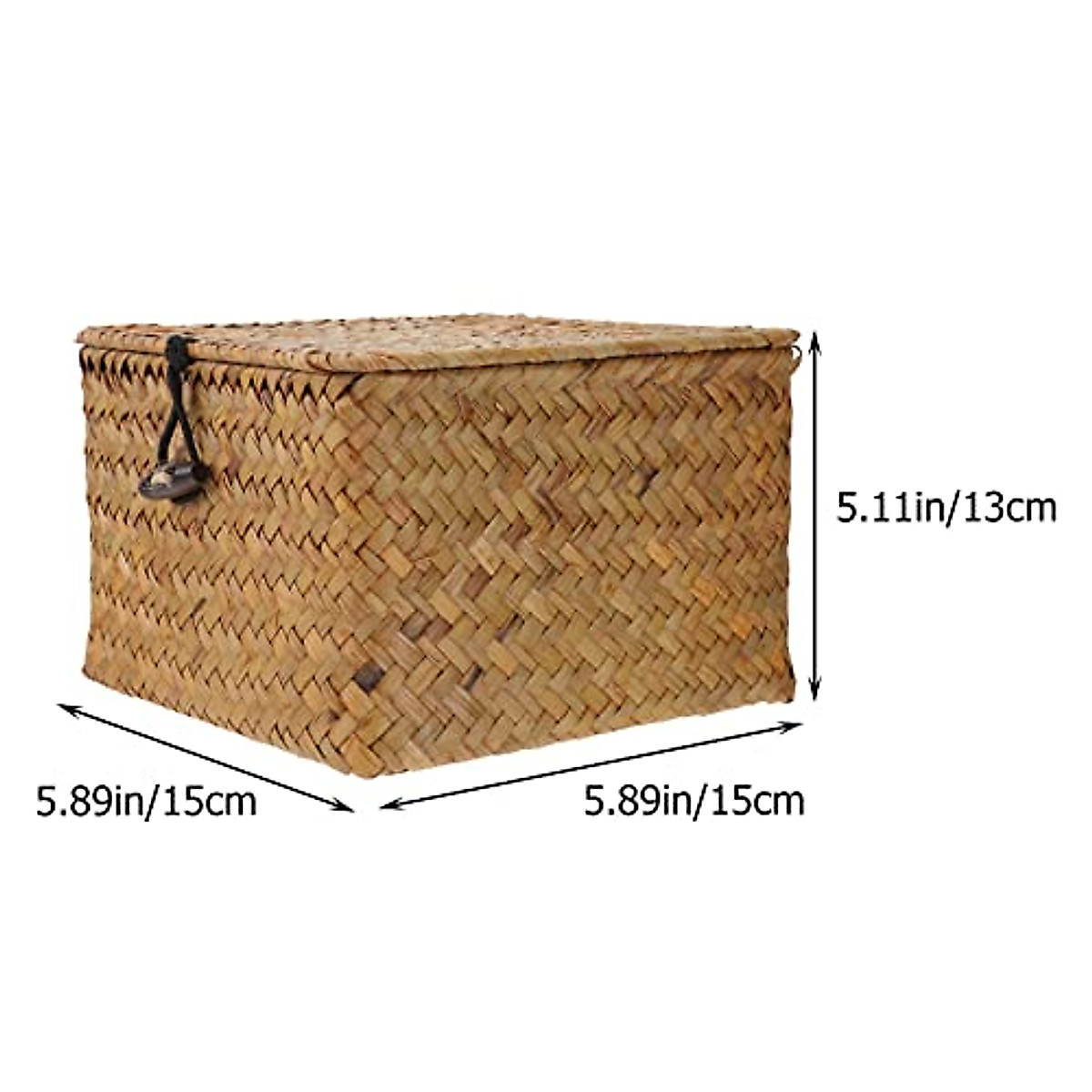 DOITOOL Straw Rattan Storage Basket With Lid Square Wicker Storage Bins Tea Storage Box With Cover Organizer Home Decoration (Large)