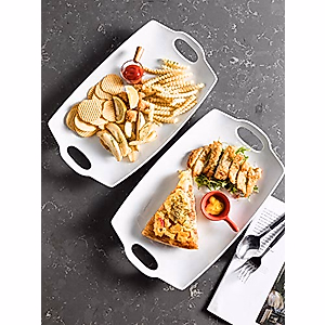 LAUCHUH Serving Platter with Handle Extra Large Porcelain Serving Tray Large Turkey Platter Perfect for Party Display 15.75-Inch, Dishwasher and Oven Safe, Set of 2, White