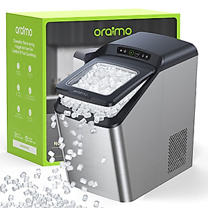 Oraimo Nugget Ice Maker, Ice Makers Countertop, 26 Lbs/Day Tooth-Friendly Chewable Ice with Self-Cleaning & Auto Water Refill, Sonic Pebble Ice Maker Machine for RV, Home and Kitchen, Silver