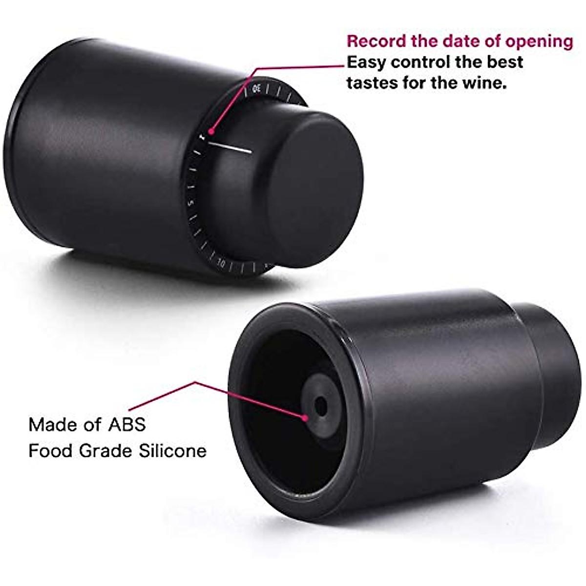 Z-oneMart 2 Pack Wine Bottle Stopper Vacuum with Time Scale Record, Vacuum Champagne Stoppers, Reusable Wine Preserver Bottle Saver, Wine Corks Keep Fresh, Fits Any Bottle