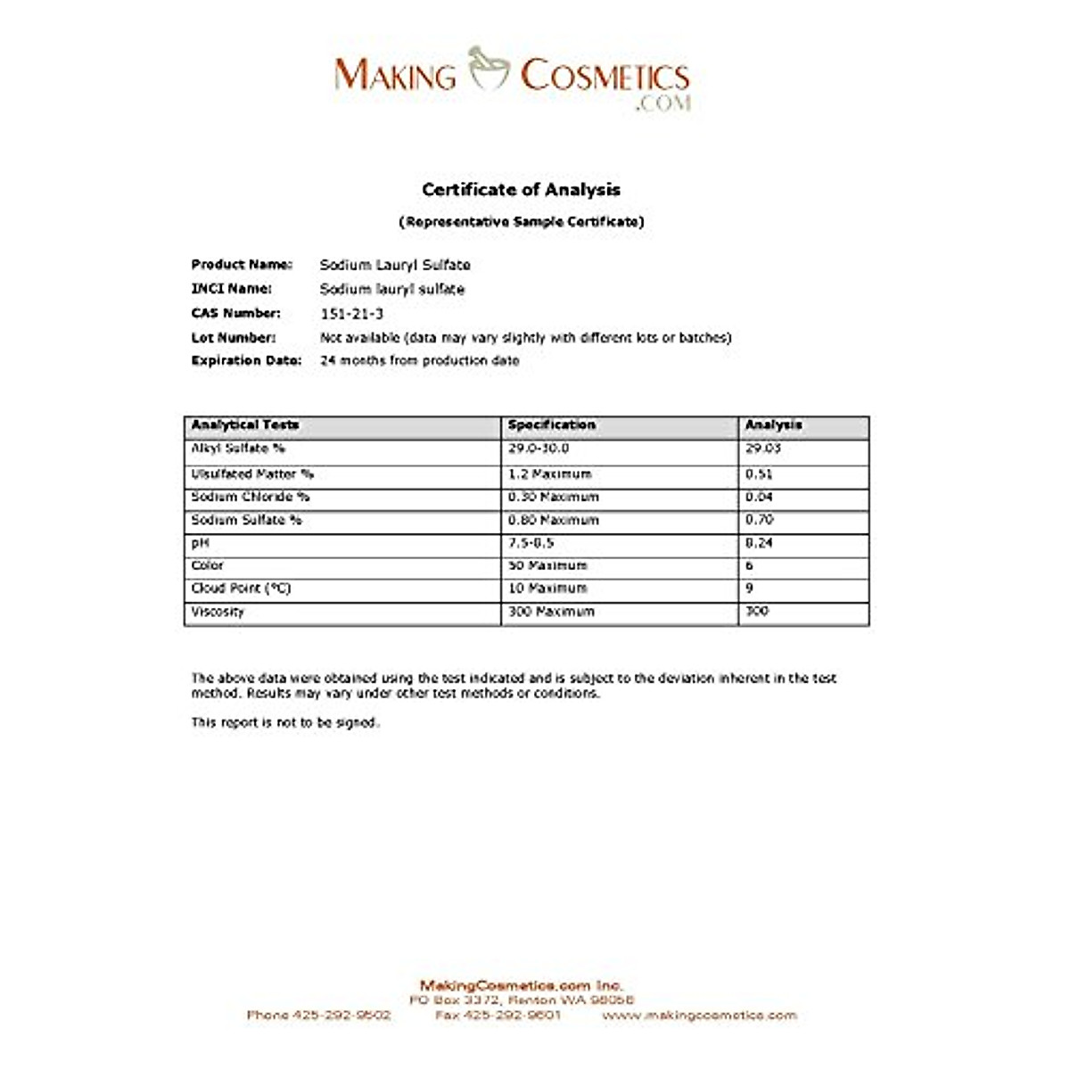 MakingCosmetics - Sodium Lauryl Sulfate - 8.4floz / 250ml - Cosmetic Ingredient