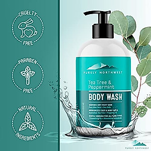 Tea Tree & Peppermint Foot & Body Wash | Great for Excess Sweating & Body Odor, Soothes Burning & Itching from Skin Irritations, Chafing, Jock Itch & Athletes Foot| Shower Gel for Women / Men/Teens-by Purely Northwest 9 OZ (2 PACK)