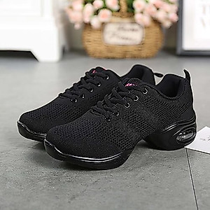 Dance Sneakers for Women, Women's Jazz Shoes Lace-up Split Sole Dance Sneakers Breathable Air Cushion Zumba Dancing Shoes Hip Hop Athletic Walking Shoes Black 39