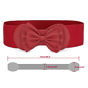 Allegra K Women Bowtie Ornament Press Stud Button Elastic Waist Cinch Belt one size Red