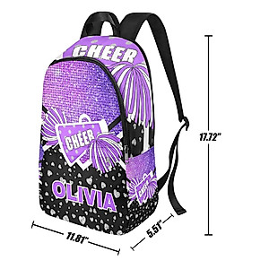 CUXWEOT Personalized Cheer Cheerleader Dark Purple Print Backpack with Name Custom Travel Daypack Bag for Man Woman Gifts