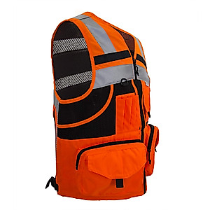 ZUJA 3M Reflective stripes Safety Vest Hi-vis Orange knitted Vest with 10 pockets Bright Construction Workwear for men and women. (Extra Large)