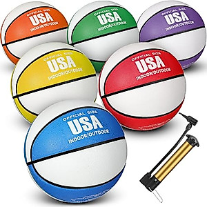Libima 6 Pcs Official Basketball Indoor Outdoor 2 Color Printed Rubber Basketball with Pump for Game Practice Training Kids Adults Back to School(Size 7)