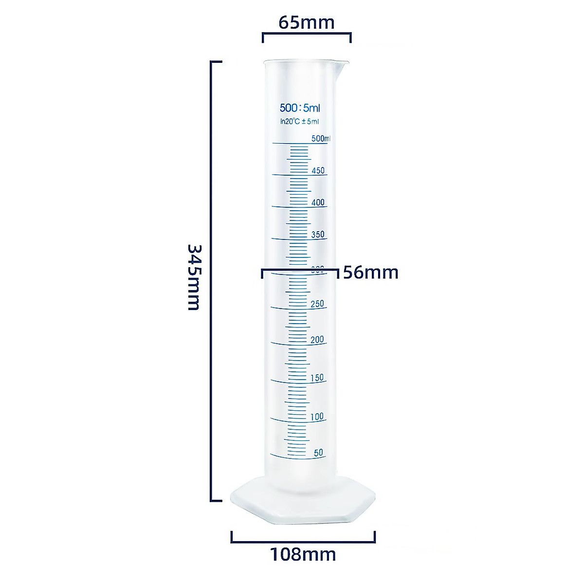 500ml Plastic Measuring Graduated Cylinder, Polypropylene Plastic, 2-Sided Marking, Ideal for Science, School and Home Lab, HUAOU, Pack of 1