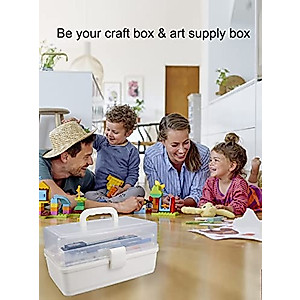 Hlotmeky Art Supply Box Sewing Box 3 Layers Craft Organizers and Storage with Handle Tool Box Tackle Box Organizer