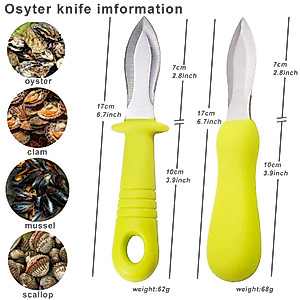 YIVCKOM Oyster Shucking Knife, Oyster Shucking Kit, Oyster Knife with Stainless Steel Blade and Non-slip Handle, Oyster Shucking Knife Set (2 Knives +2 Gloves)