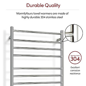 WarmlyYours Polished Radiant Electric Heated Towel Warmer, 11 Bar, Hardwired, Overheat Protection, Integrated On/Off Switch, Stainless Steel