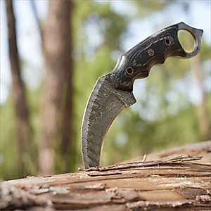 BIGCAT ROAR 7.5″ Handmade Karambit Damascus Hunting Knife with Leather Sheath - Ideal for Skinning, Camping, Outdoor - Full Tang Fixed Blade Karambit Knife with Walnut Wood Handle - Desert Fox