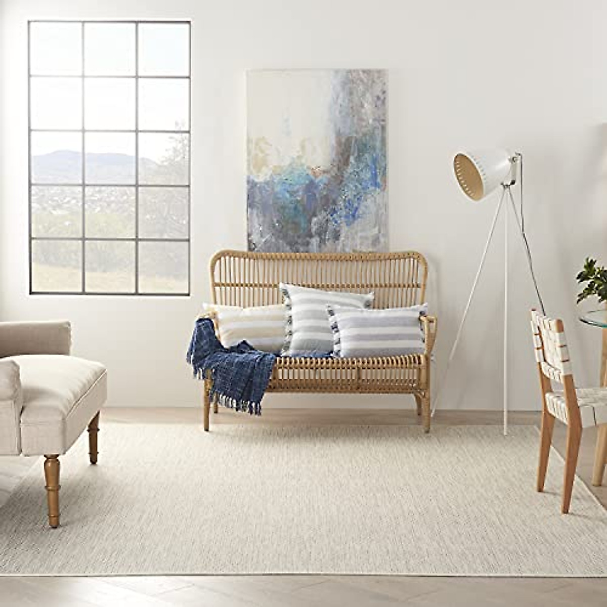 Nourison Courtyard Indoor/Outdoor Ivory Silver 8' x 10' Area Rug, Geometric, Easy Cleaning, Non Shedding, Bed Room, Living Room, Dining Room, Deck, Patio, Backyard (8x10)