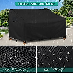 HENAYUK Waterproof Outdoor Sofa Cover, Heavy Duty 2 Seater Outdoor Loveseat Cover, 600D Windproof Patio Sofa Cover with Air Vent and Handles, 54W x 37D x 35H Inches, Black