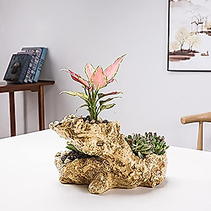 Faux Driftwood Planter Sculpture Multilayer Log Planter Artificial Tree Root Stump Style Flower Pot Indoor&Outdoor Planter (Multilayer)