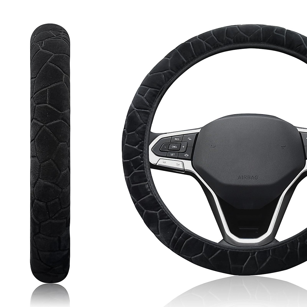 ZATOOTO Black Fuzzy Steering Wheel Cover for Women Men, Soft Comfy Grip Anti-Slip Car Steering Wheel Cover Protector Universal for Cars,Suvs,Trucks,Sedans