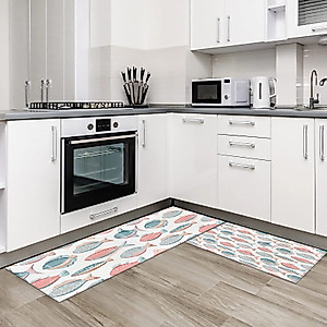 Womenfocus Kitchen Mats for Floor, Japanese White Hand Drawn Fish Kitchen Rugs, Kitchen Organization Non-Slip Kitchen Mat, Anti-Fatigue Mat Kitchen Floor Mats, Kitchen Decor Runner Rug