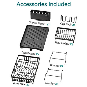 PXRACK Dish Drying Rack, Dish Racks for Kitchen Counter, Rrustproof Large 2 Tier Dish Drying Rack, Space-Saving Dish Drainers for Plate Utensil Cup Dish Drying Rack with Drainboard