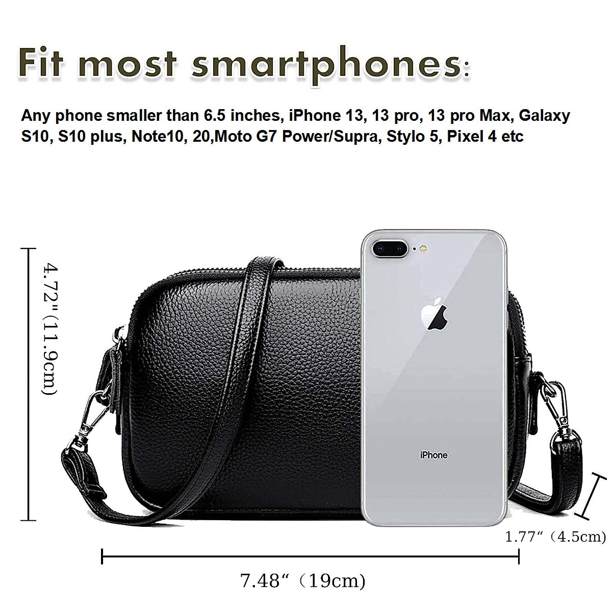 Small Crossbody Bags for Women Genuine Leather Crossbody Purses Trendy Clutch Purse Shoulder Handbag (Black)