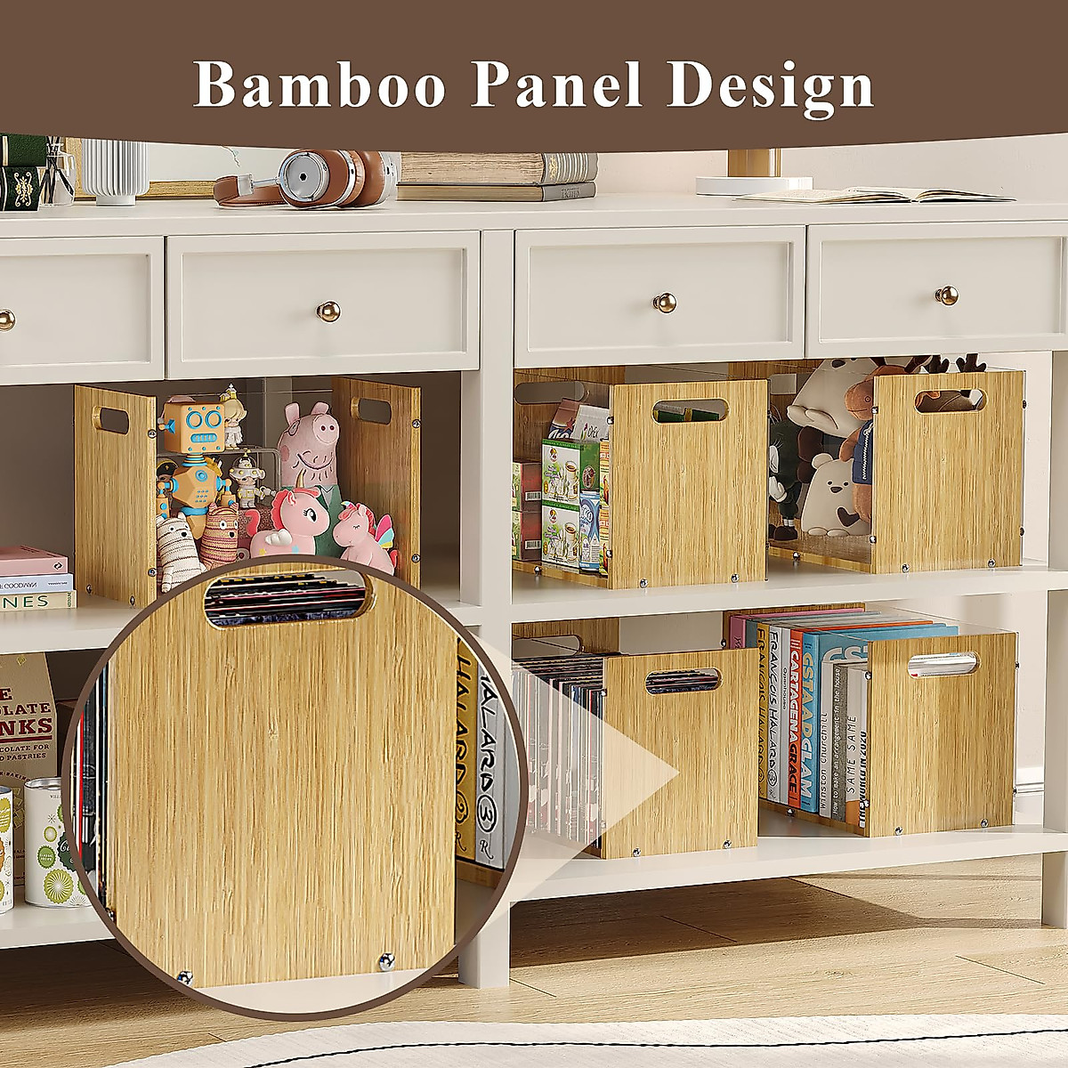 Aokitsink Storage Bin (Bamboo & Acrylic, 1PC) Storage Basket for Organizing Wooden Basket with Handles for Books Makeup & Supplies Home Office Organization and Storage