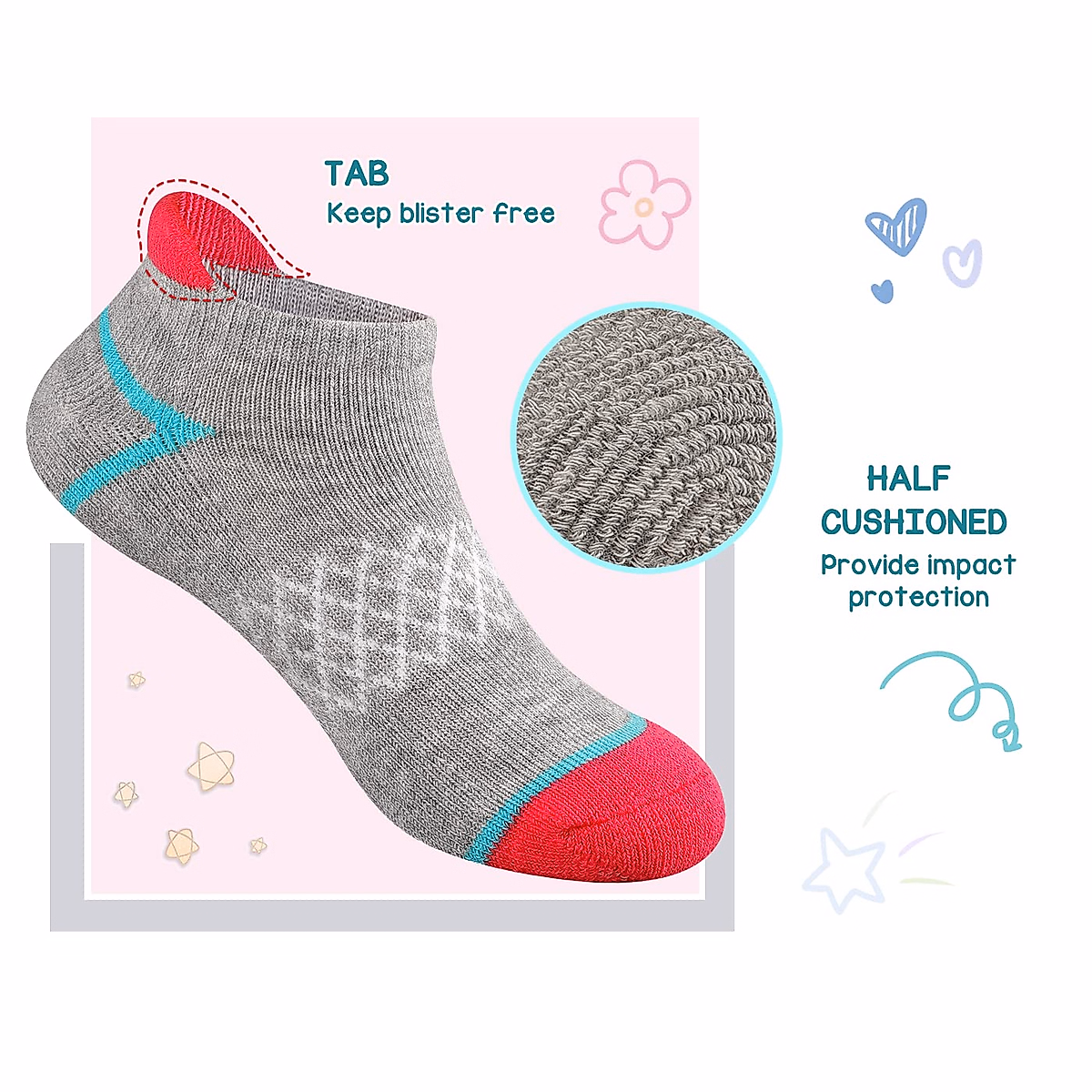 Comfoex 12 Pairs Girls Socks Ankle Athletic Socks Cotton Sports Socks With Cushioned Sole For Big Little Kids