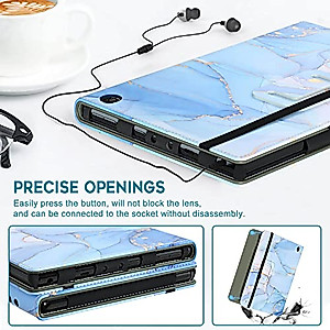 COOWPS Folio Case for Amazon Fire HD 10 (ONLY Fit 11th Generation, 2021 Release) and Fire HD 10 Plus Tablet - Slim Folding Stand Cover with Auto Wake/Sleep & Hand Strap, Blue Marble